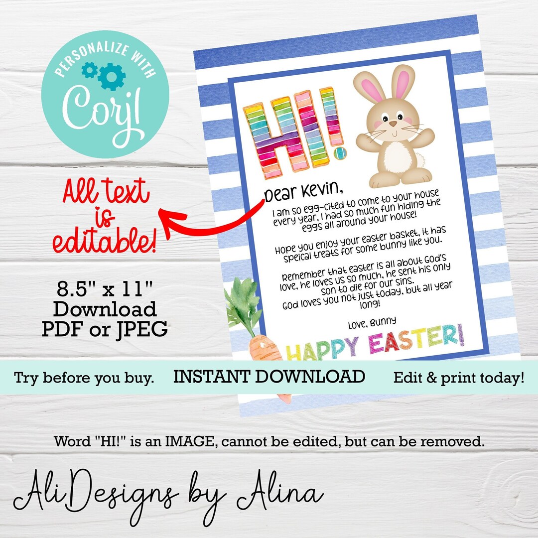 Easter Letter From Bunny, EDITABLE Template, INSTANT Download, Easter ...