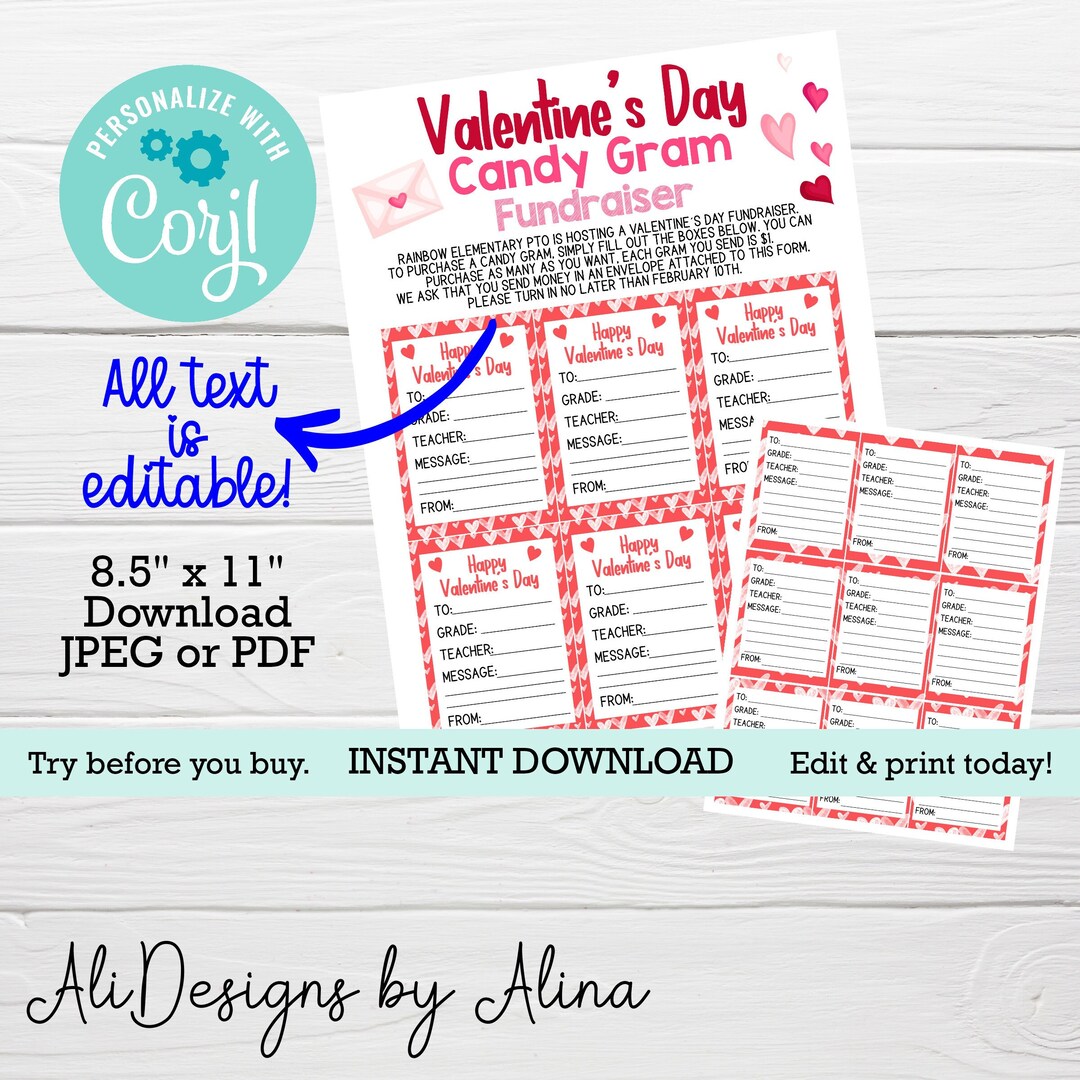 Valentine's Day Candy Gram Flyer, EDITABLE Template, PTA PTO Fundraiser ...