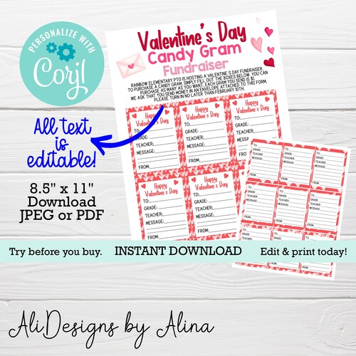 Valentine Candy Gram Tags Template - Etsy