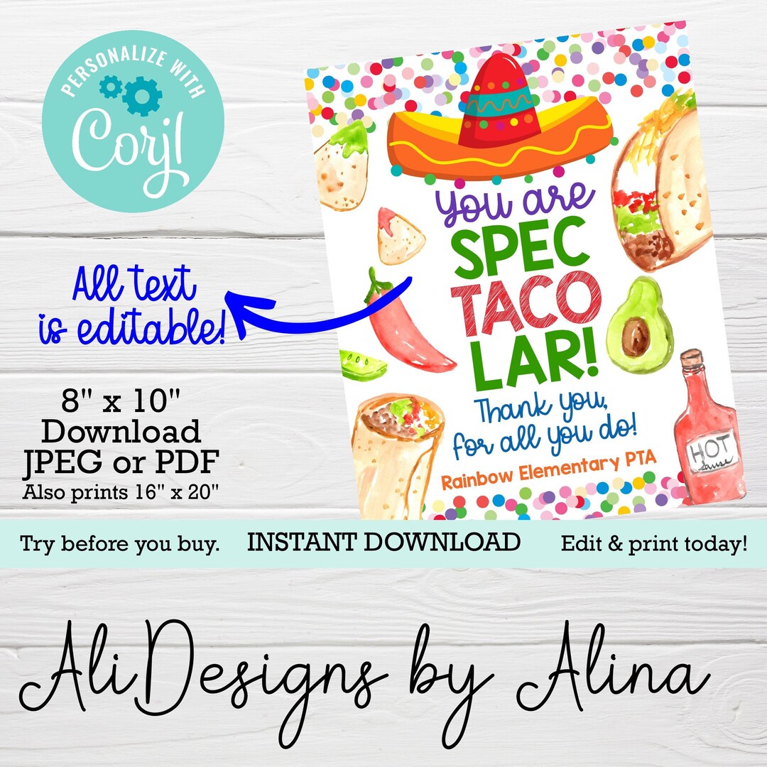 You Are Spectacolar, EDITABLE Sign, Taco Bar Sign, Teacher Week, Staff ...