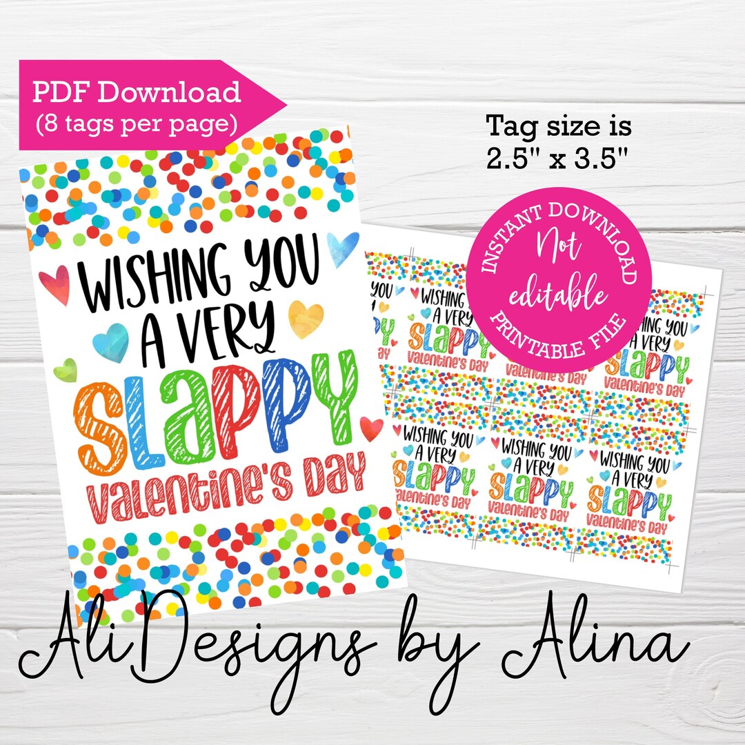 Slappy Valentines Day Printable Card Kids Valentine Tag Bracelet Holder ...