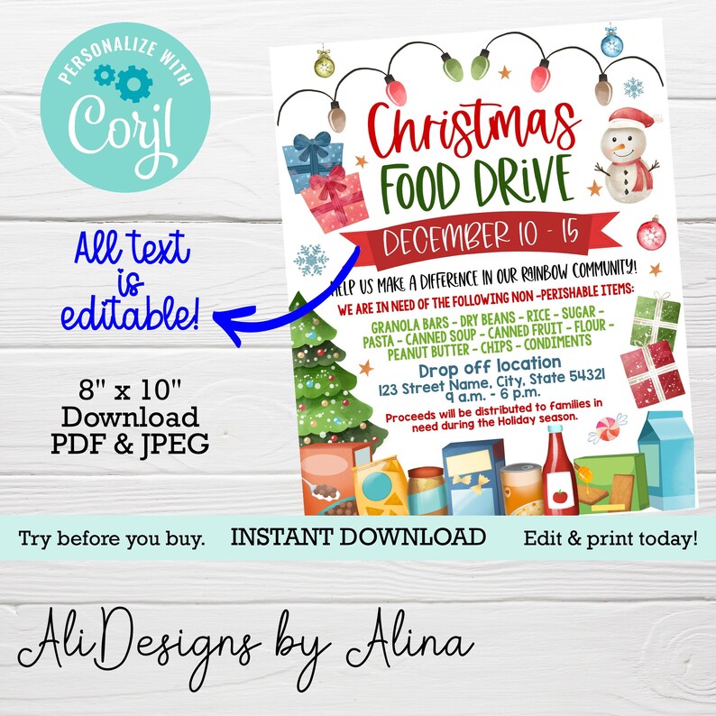 Christmas Food Drive PRINTABLE Flyer Holiday Food Drive - Etsy