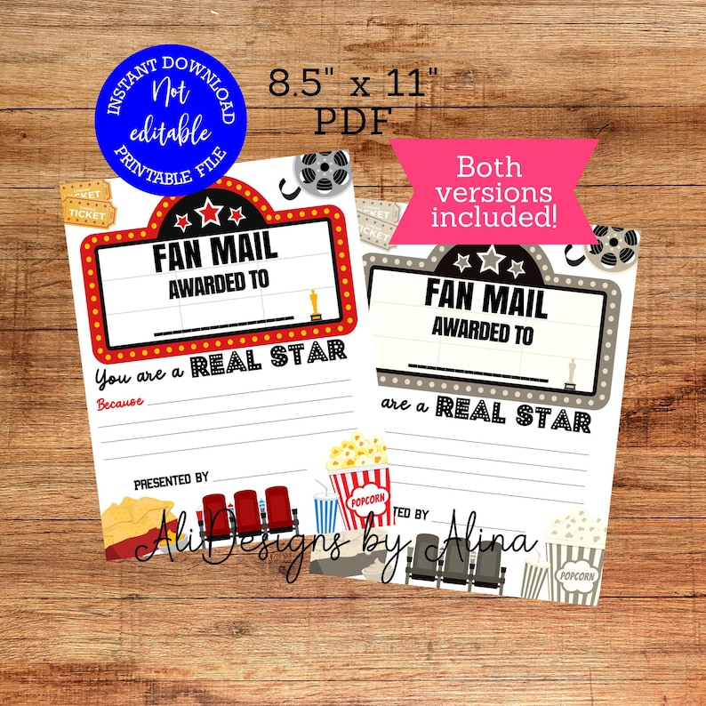 Fan Mail Teacher Appreciation Week Printable, Movies Hollywood Theme ...