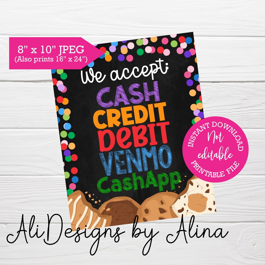 We Accept Cash, We Accept Credit and Debit, We Accept Venmo, PRINTABLE ...