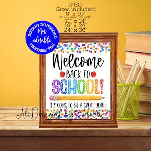 Welcome Back to School Printable Sign INSTANT Download, Welcome Sign ...
