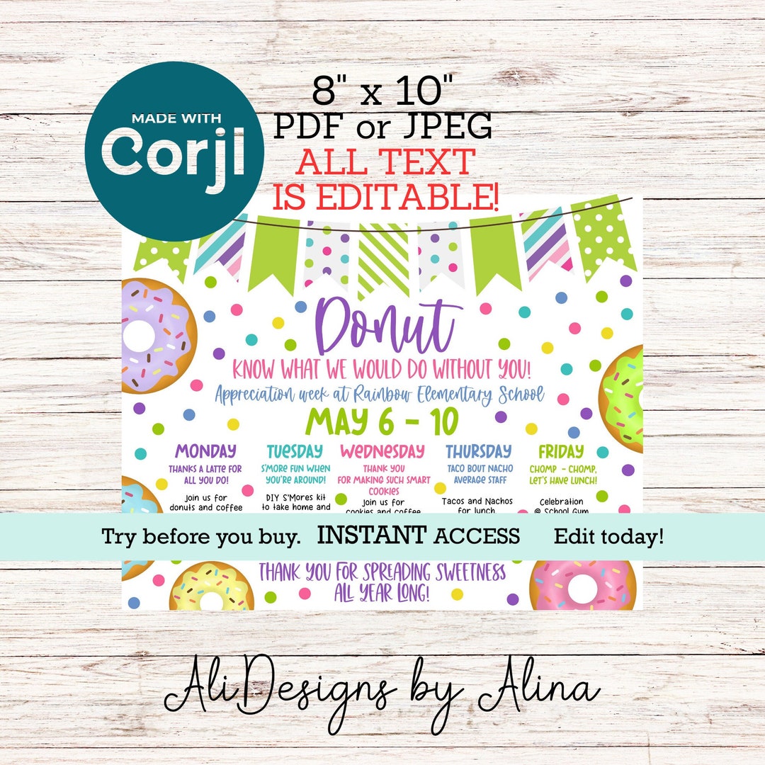 Teacher Staff Appreciation Week Calendar Donut Theme, Donut Know What ...