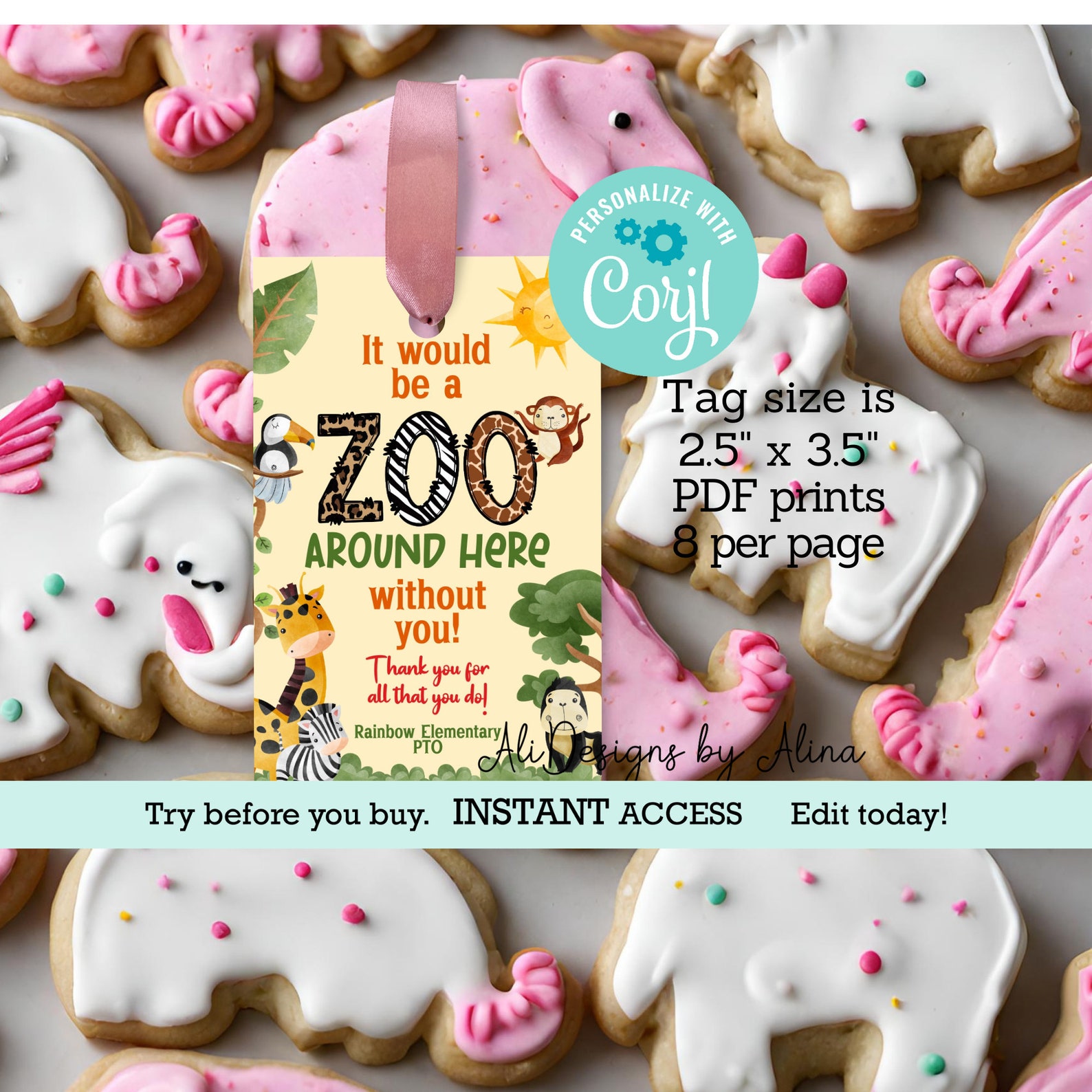 Zoo EDITABLE Appreciation Tag, Safari Inspired, Tags for Animal ...