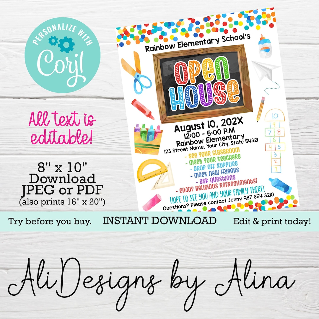 Back to School Open House Flyer, PRINTABLE Poster, Digital Invitation ...