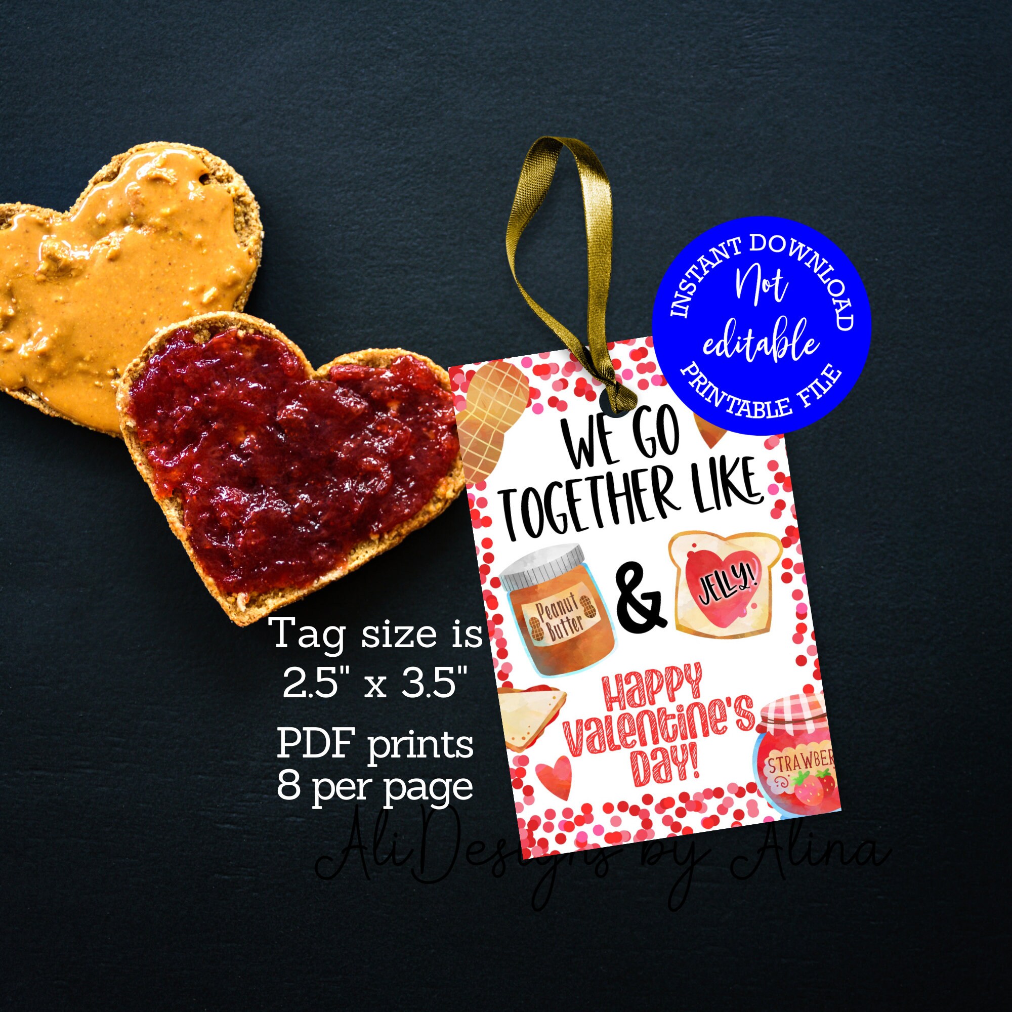 Peanut Butter and Jelly Valentine's Day Tag, Instant Download, PB Jelly ...