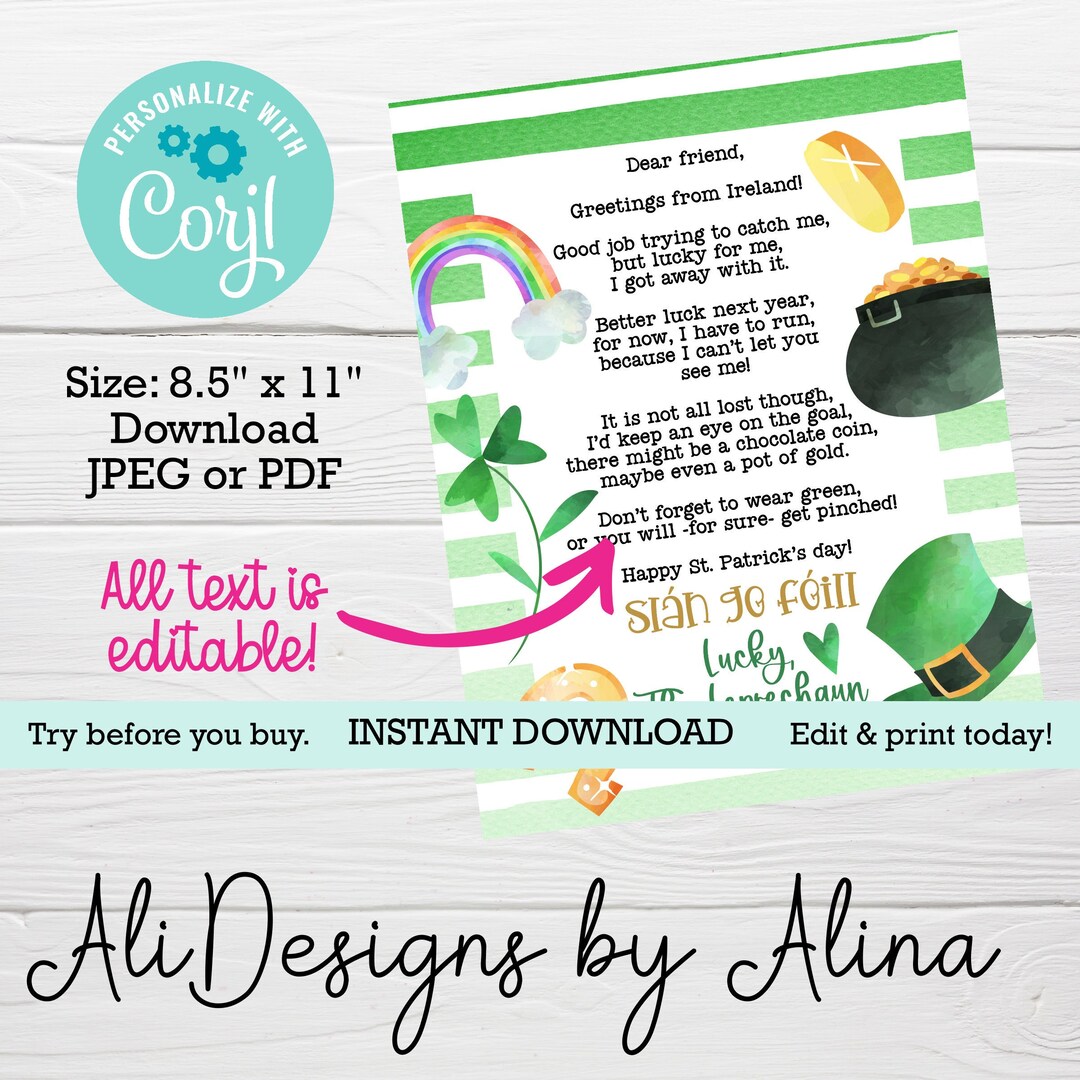 Letter From Leprechaun Editable Template, St. Patrick's Day Letter ...