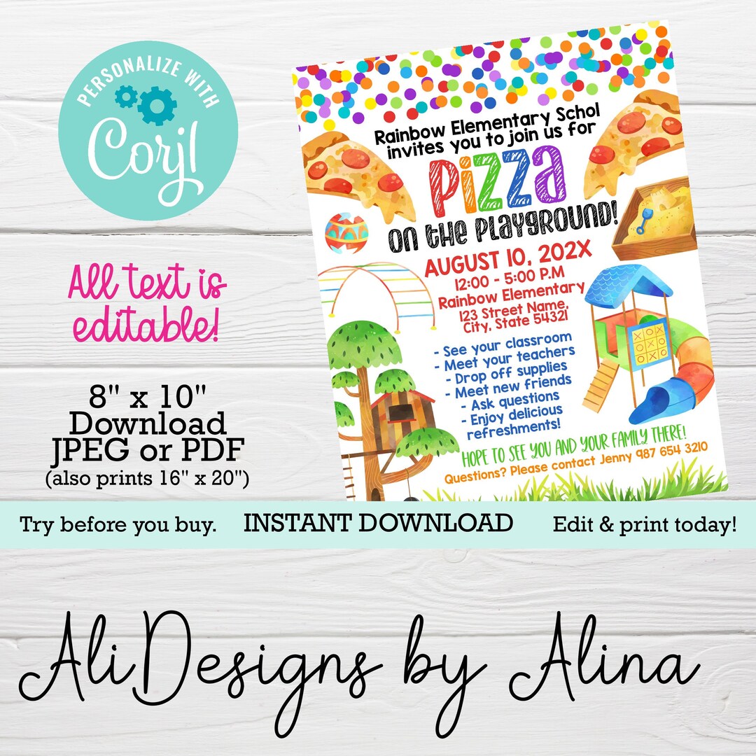 Pizza on the Playground Flyer, School Open House, Meet the Teacher, PTA ...