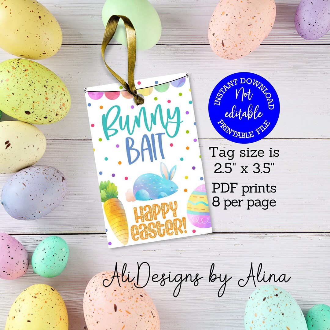 Bunny Bait PRINTABLE Tags, Instant Download, Happy Easter, Easter ...