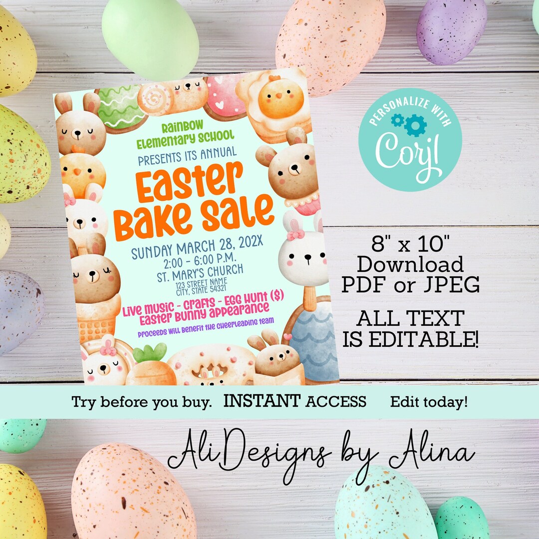 Easter Bake Sale Flyer, Easter Invitation, Easter Cookie Sale, PTA PTO ...