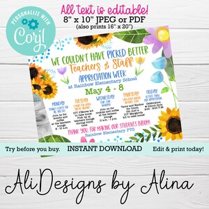 Flowers Theme Teacher Appreciation Week Bundle, PTA PTO Event ...