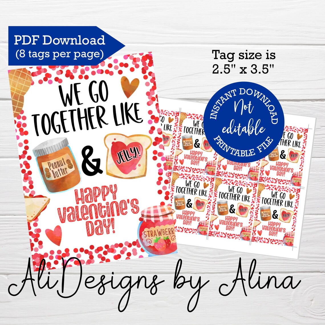 Peanut Butter and Jelly Valentine's Day Tag, Instant Download, PB Jelly ...