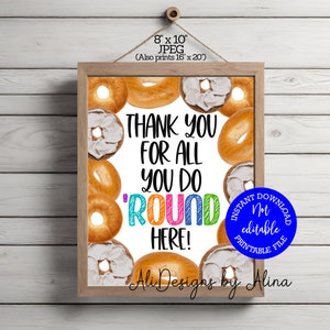 Bagel Sign Thank You for All You Do Teacher Appreciation Nurse ...