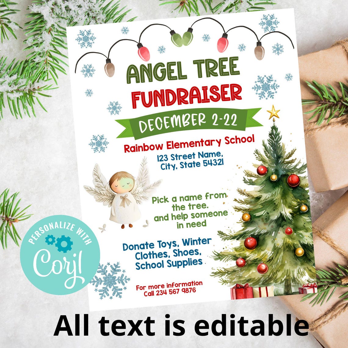 Giving Tree Fundraiser Flyer Editable Flyer Template | Christmas Giving ...