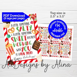 Printable Tag for Holiday Snack, Working With You is a Treat, Christmas ...