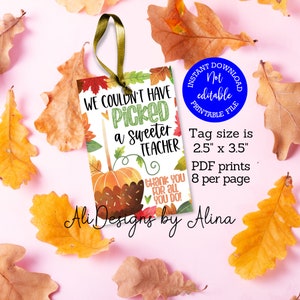 Fall Tag for Teacher, Couldn't Have Picked a Sweeter Teacher ...