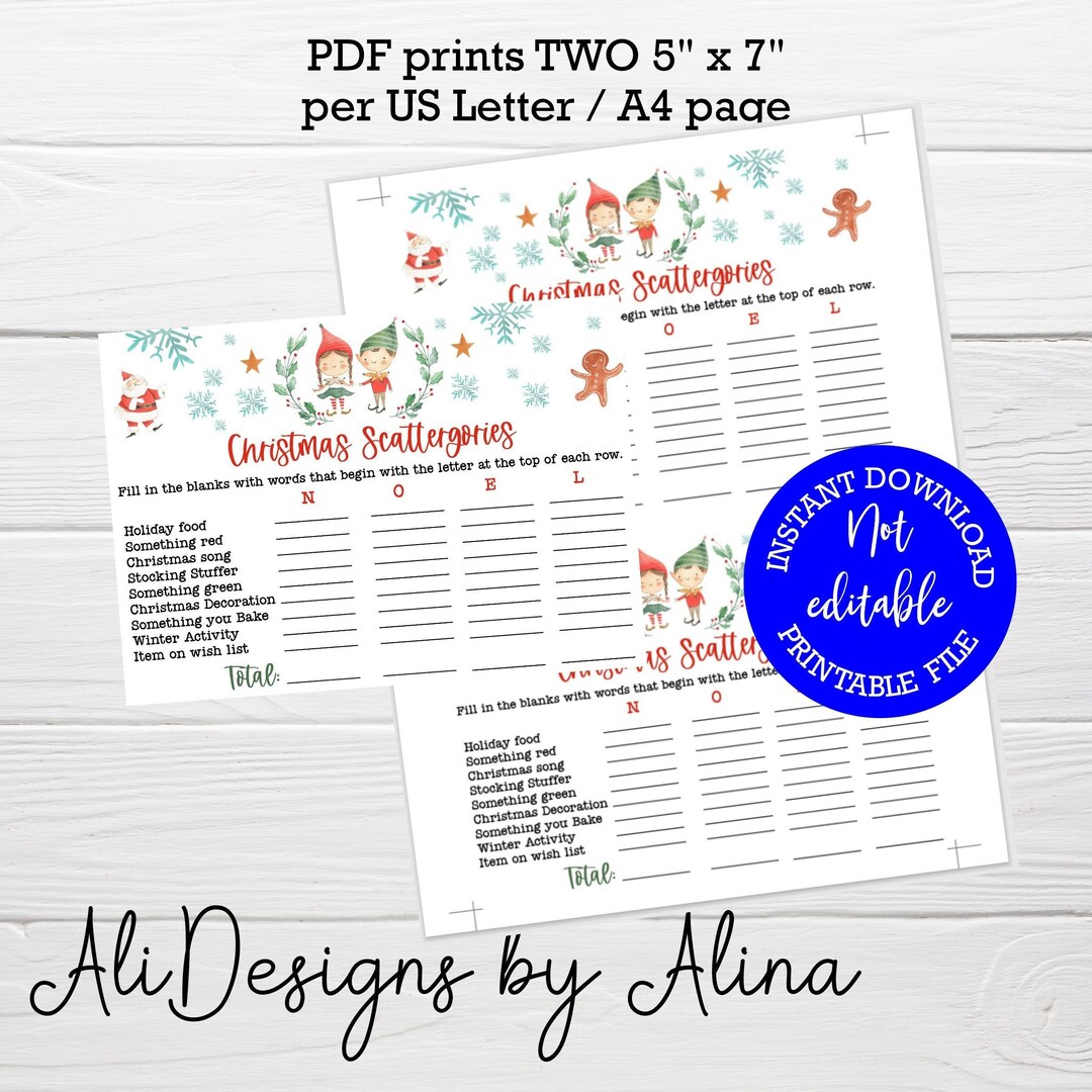 Christmas Scattergories, Printable Games, INSTANT Download, Games ...