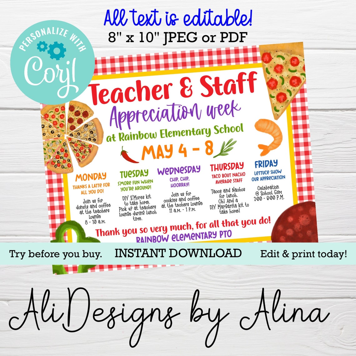 Teacher and Staff Appreciation Week Calendar of Events - Etsy