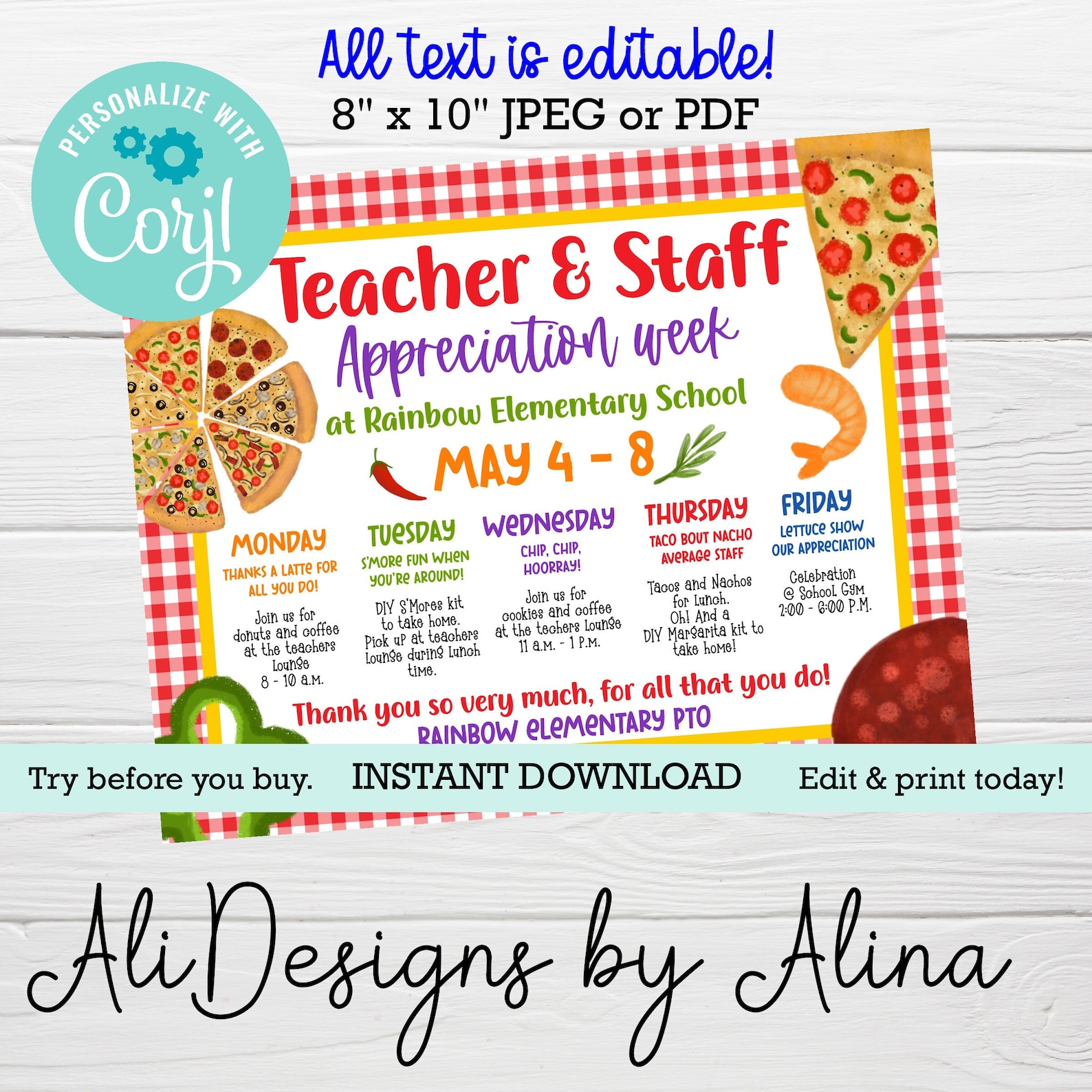 Teacher and Staff Appreciation Week Calendar of Events - Etsy