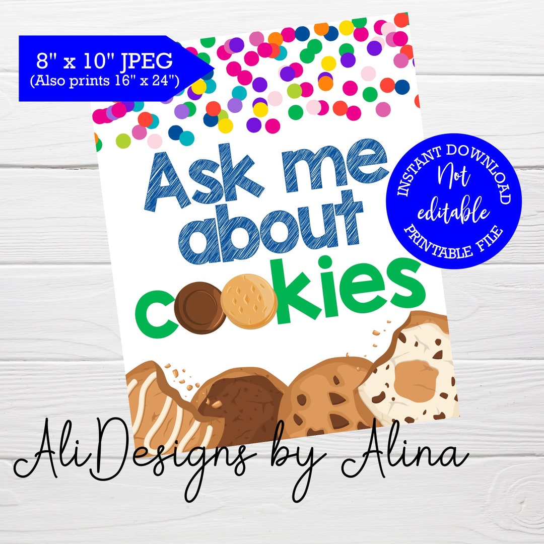 Ask Me About Cookies PRINTABLE Sign Cookie Booth Sign Girl - Etsy