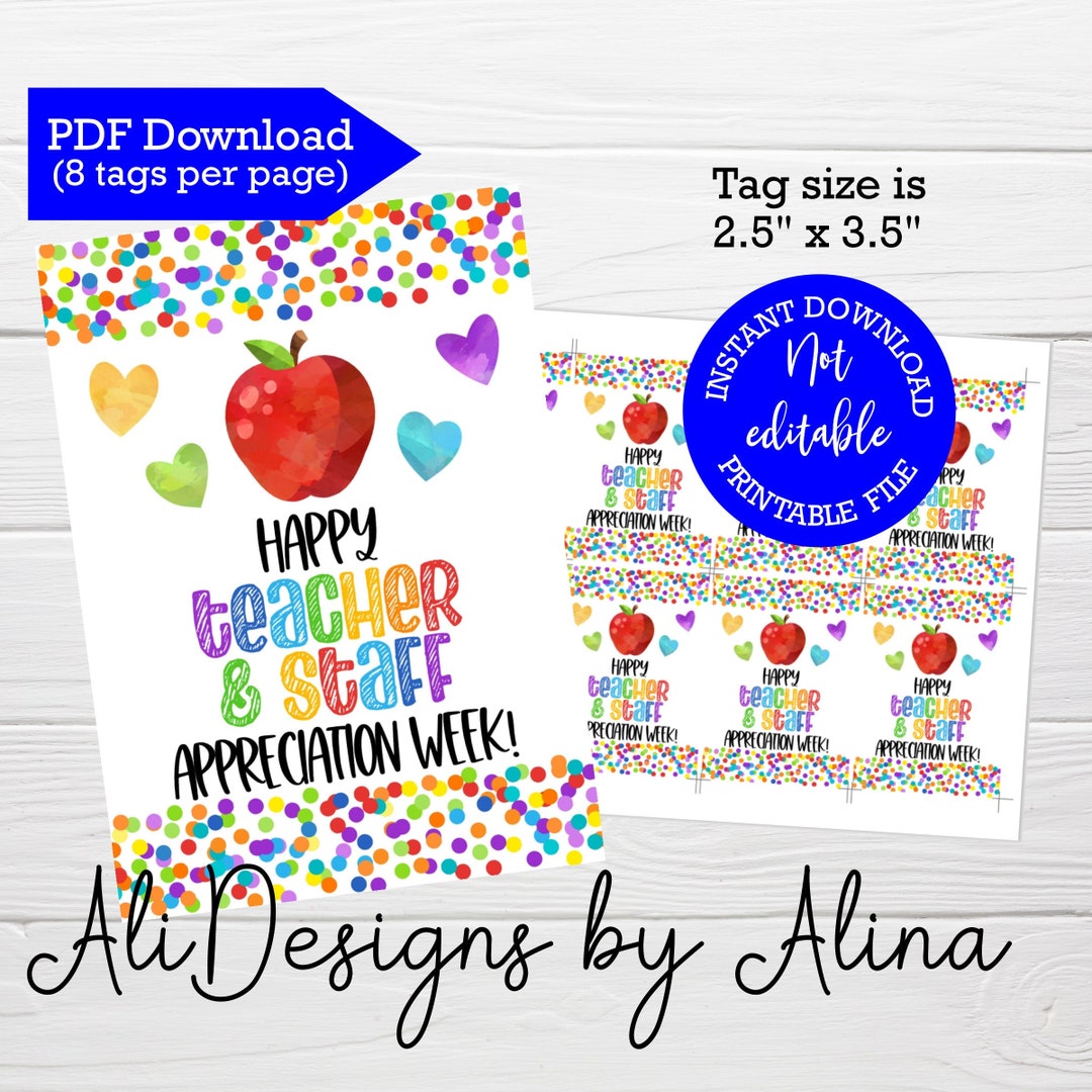 Happy Teacher and Staff Appreciation Week, PRINTABLE Tags, Instant ...