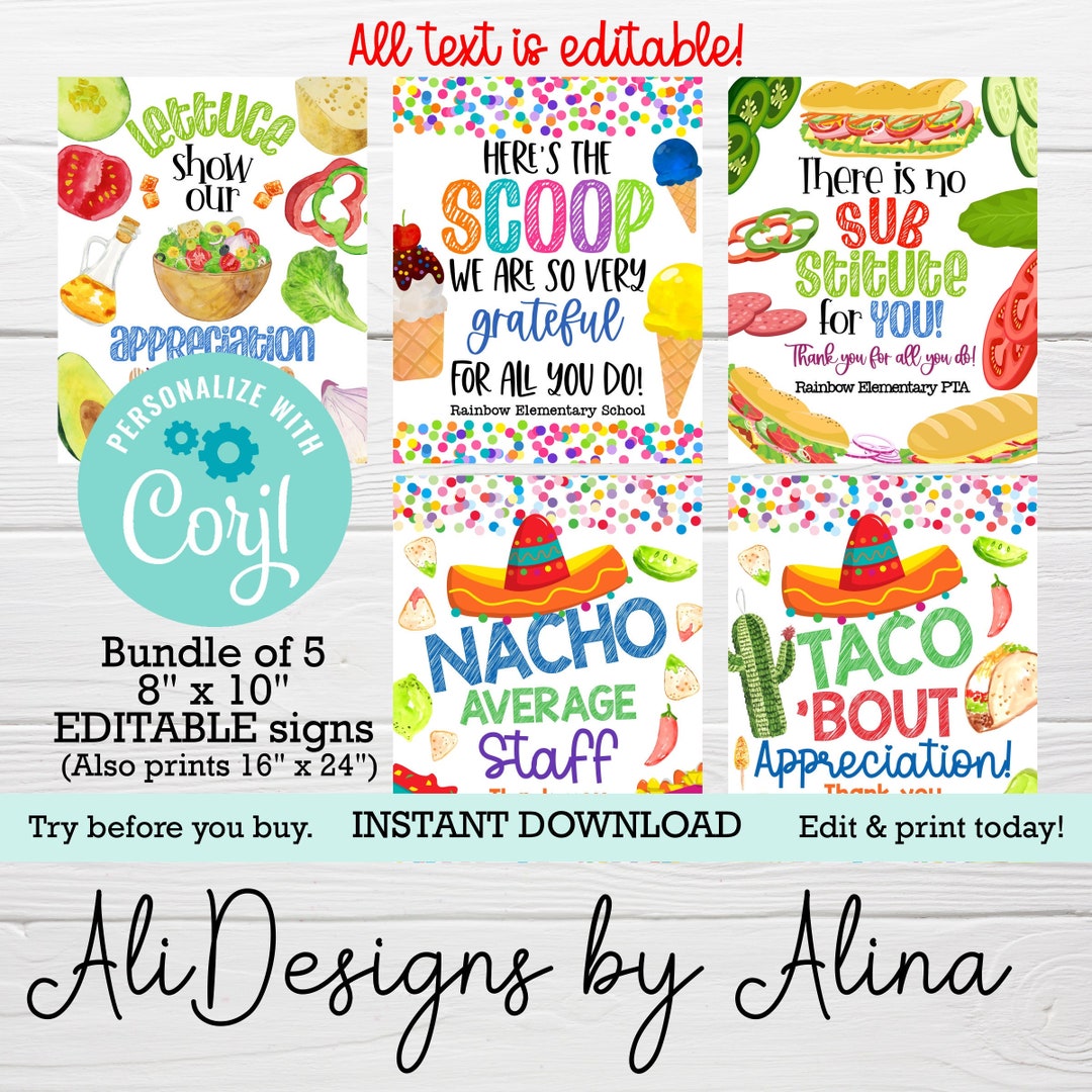 Appreciation Signs BUNDLE, EDITABLE Templates, Sundae Bar Sign ...