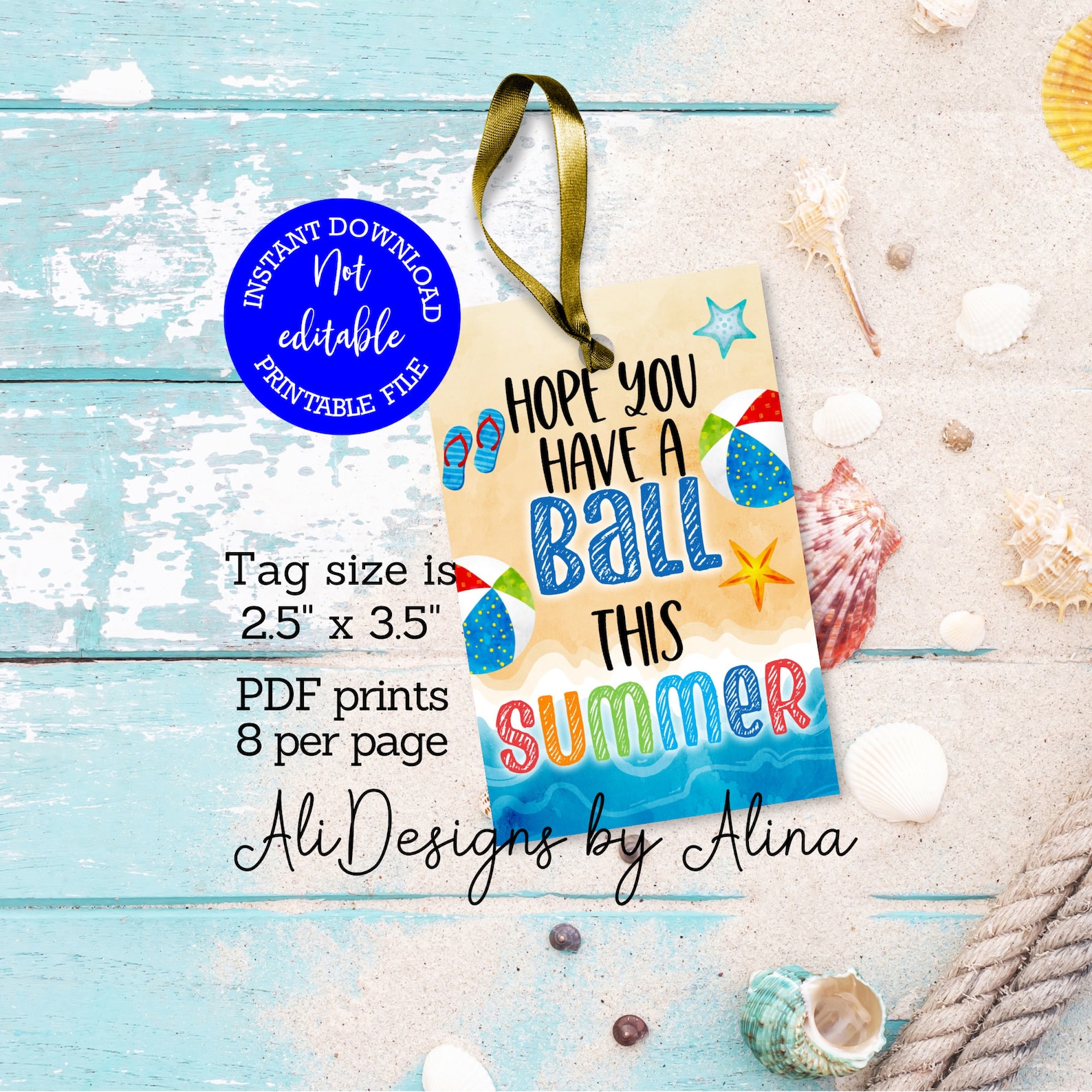 Hope You Have a Ball This Summer, Printable Tags, INSTANT Download ...