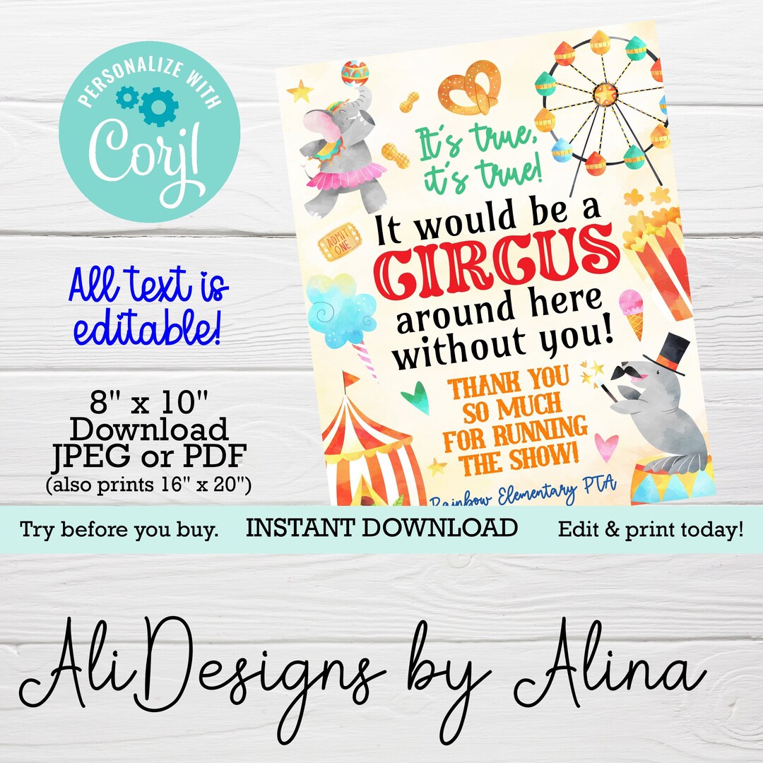 Circus Without You EDITABLE Sign, Teacher and Staff Appreciation Week ...