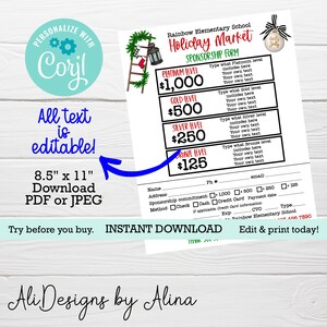 Holiday Fundraiser Flyer and Sponsorship Form, Editable Templates ...