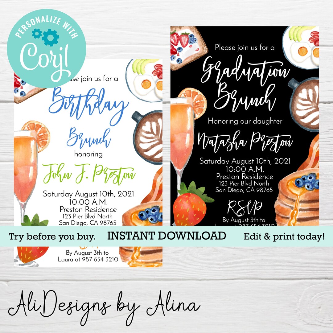 Editable Brunch Invitation: Graduation, Mimosas (digital Template) - Etsy