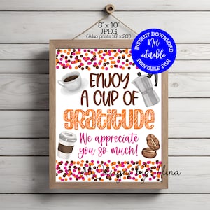 Coffee Bar Sign, Enjoy a Cup of Gratitude, Donut Bar, Appreciation Week ...