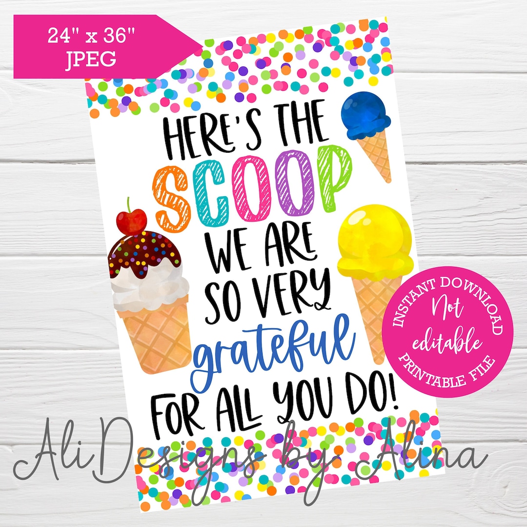 Here's the Scoop, Ice Cream Printable Poster, INSTANT Download, Teacher ...