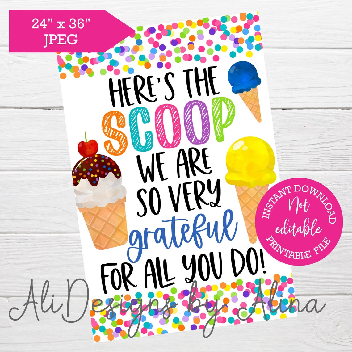 Here's the Scoop, Ice Cream Printable Poster, INSTANT Download, Teacher ...