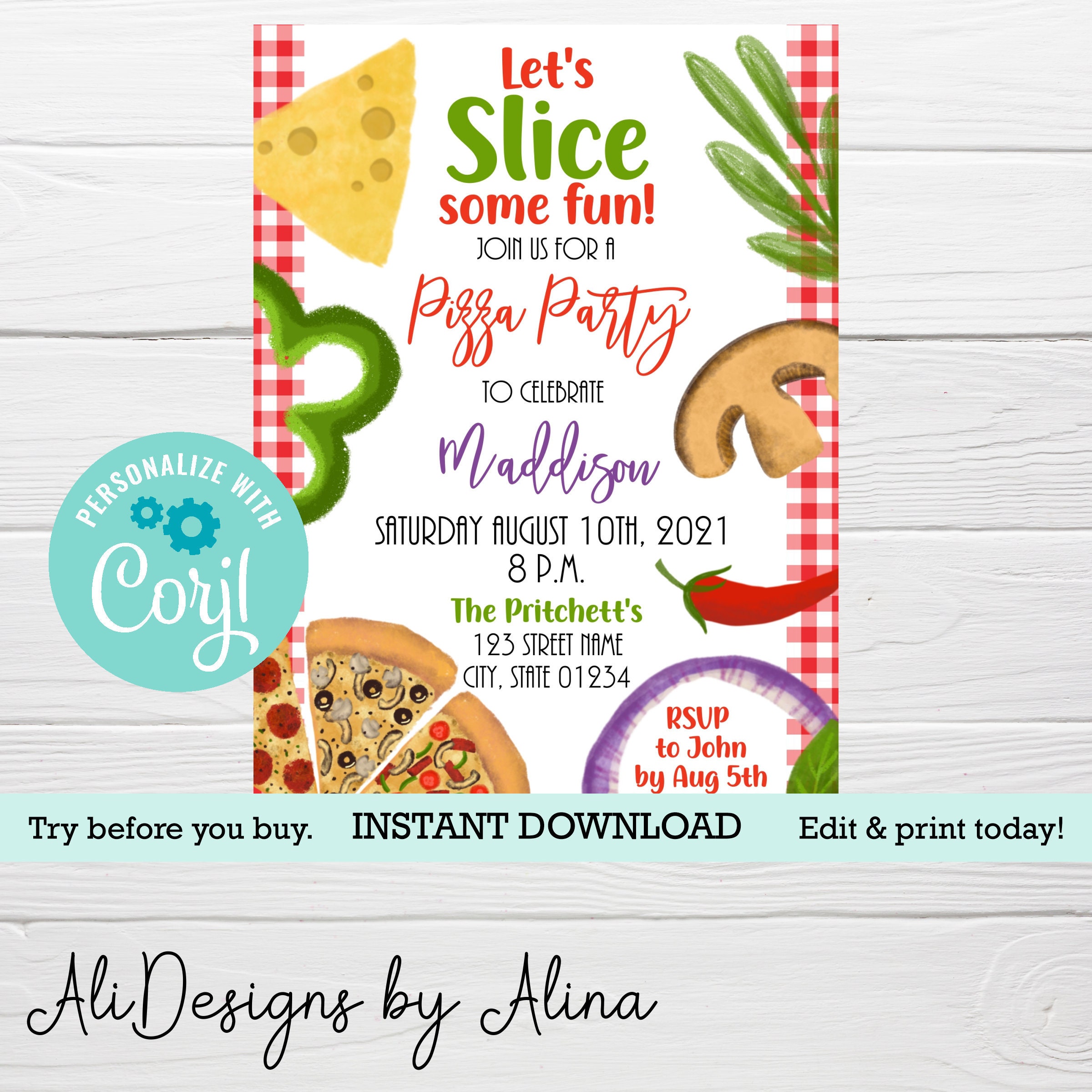 Pizza Party Invitation Editable Template Digital Download - Etsy