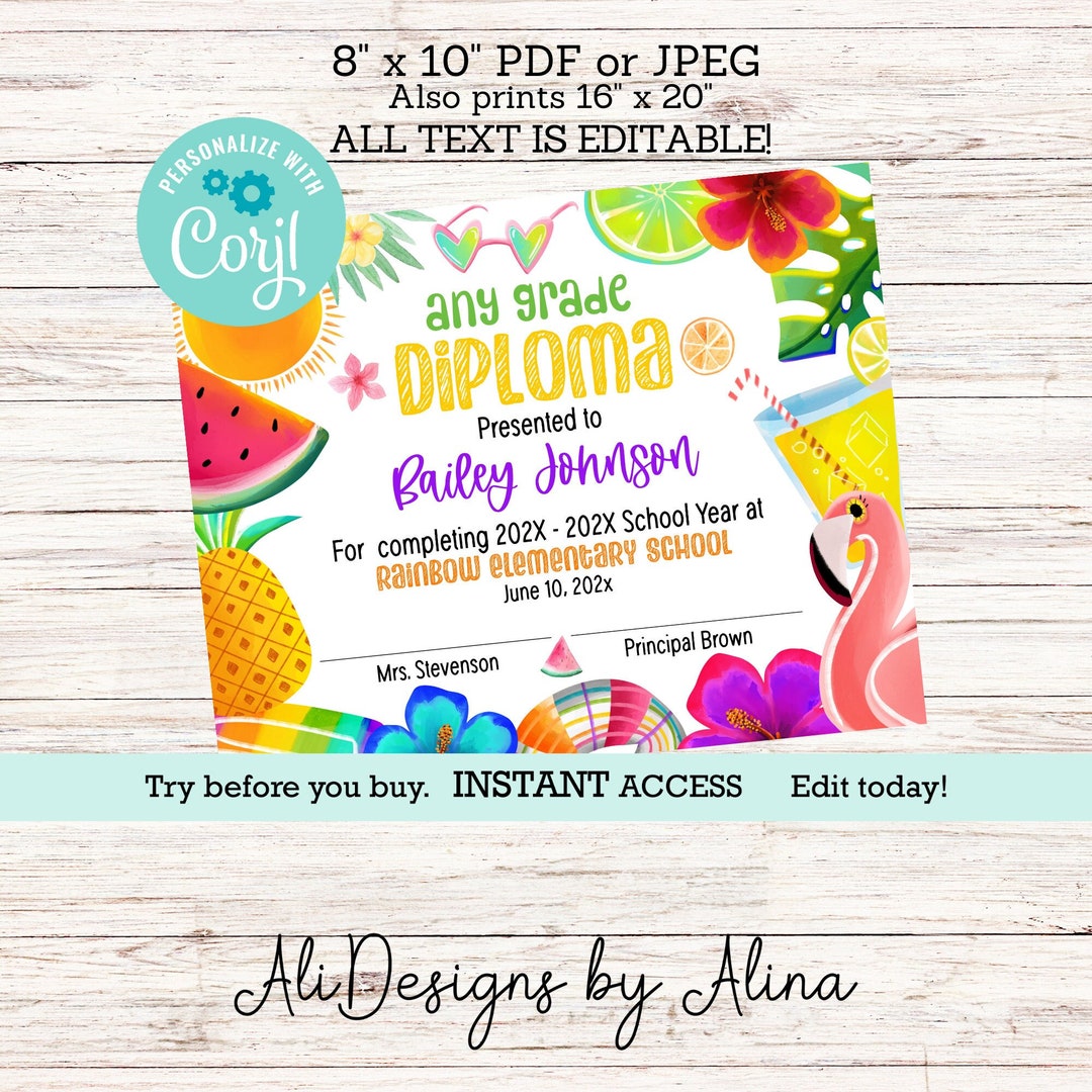 EDITABLE Diploma Template, Tropical Theme, Our Future is Bright ...