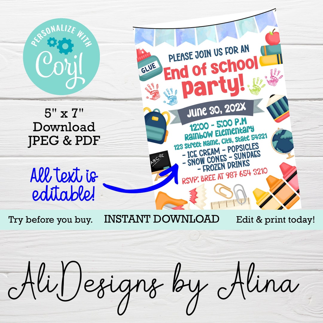 End of School Party Invitation EDITABLE Template Graduation - Etsy