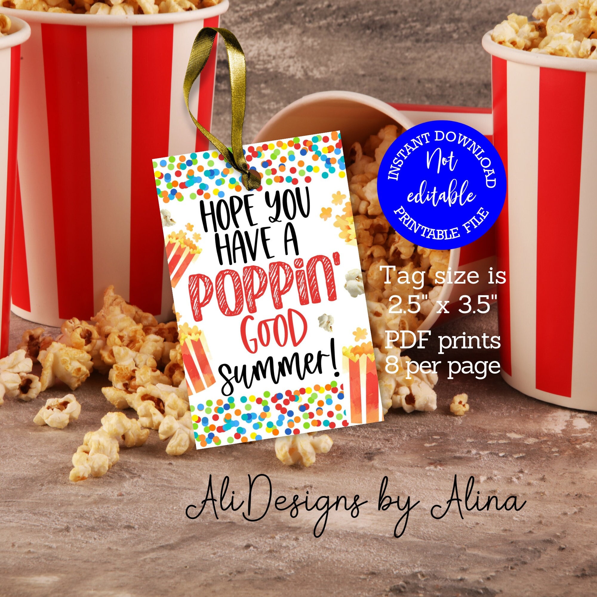 Summer Popcorn Gift Tags, Have a Poppin Good Summer, Last Day of School ...