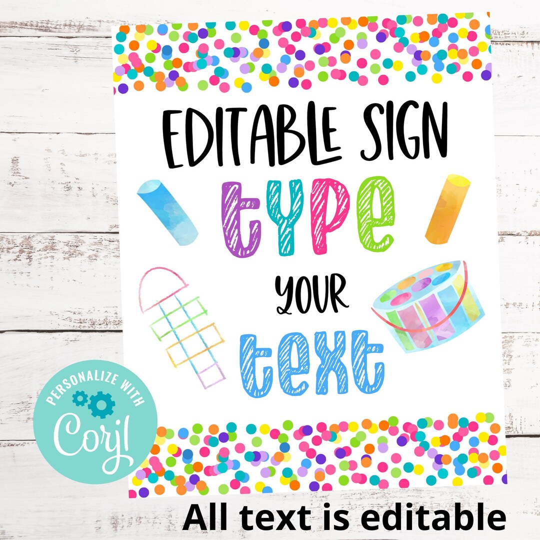 Editable Sign, Confetti Colorful Print, Instant Download, School ...