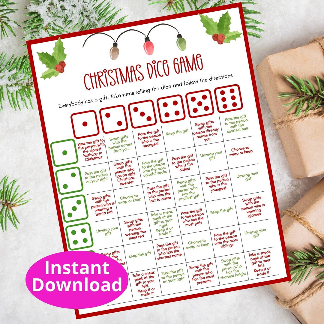 Christmas Roll the Dice Gift Exchange Game, Christmas Party Game ...