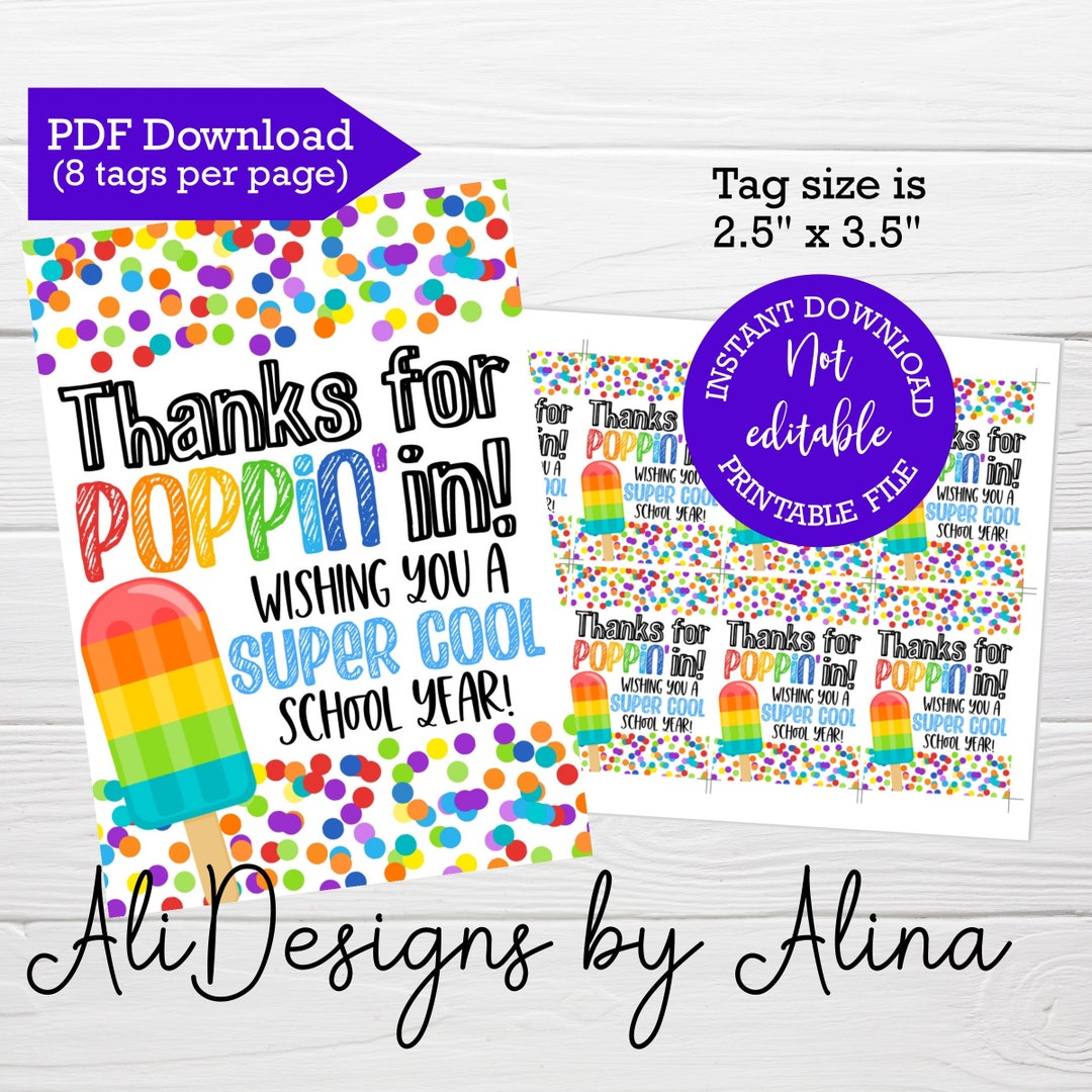 Thanks for Poppin In Have a Cool Year PRINTABLE Tags Instant - Etsy