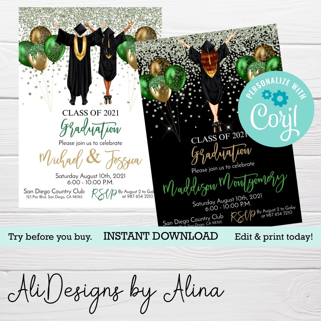 Green and Gold Graduation Invite Invitation for Graduation - Etsy