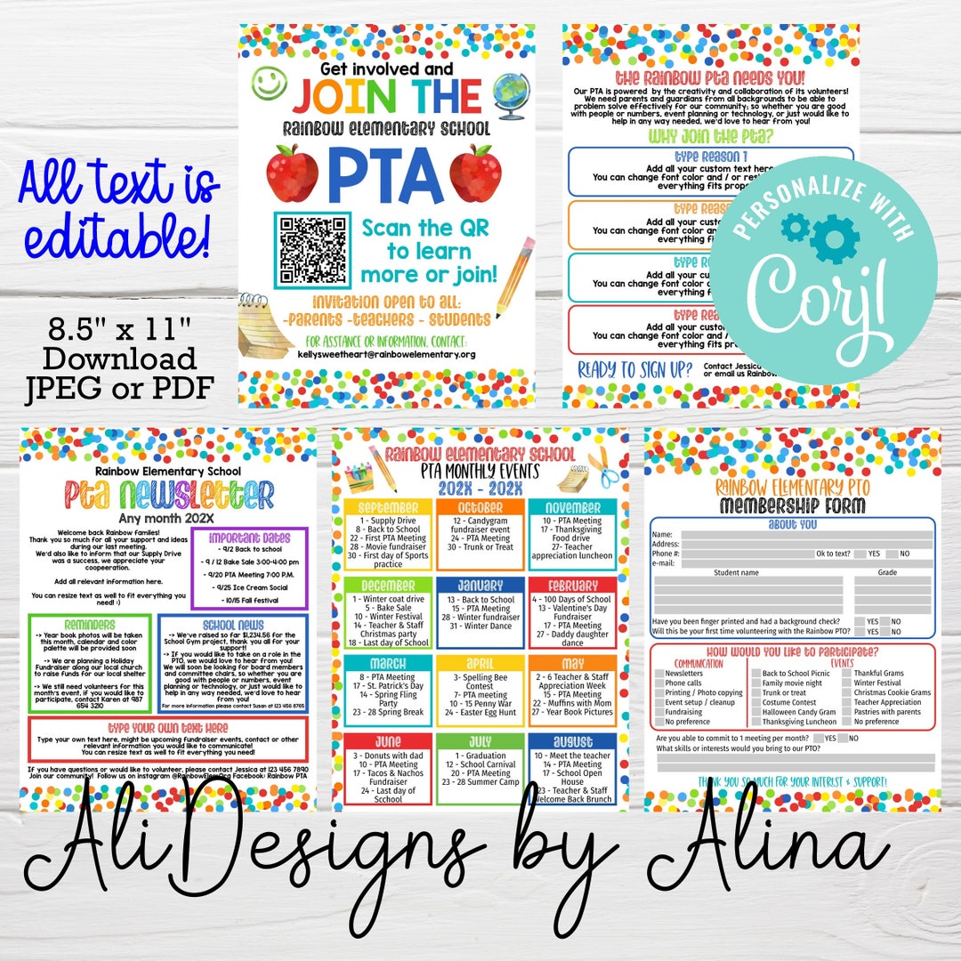 Editable PTA PTO Bundle Recruitment Flyer Membership Form, Monthly ...