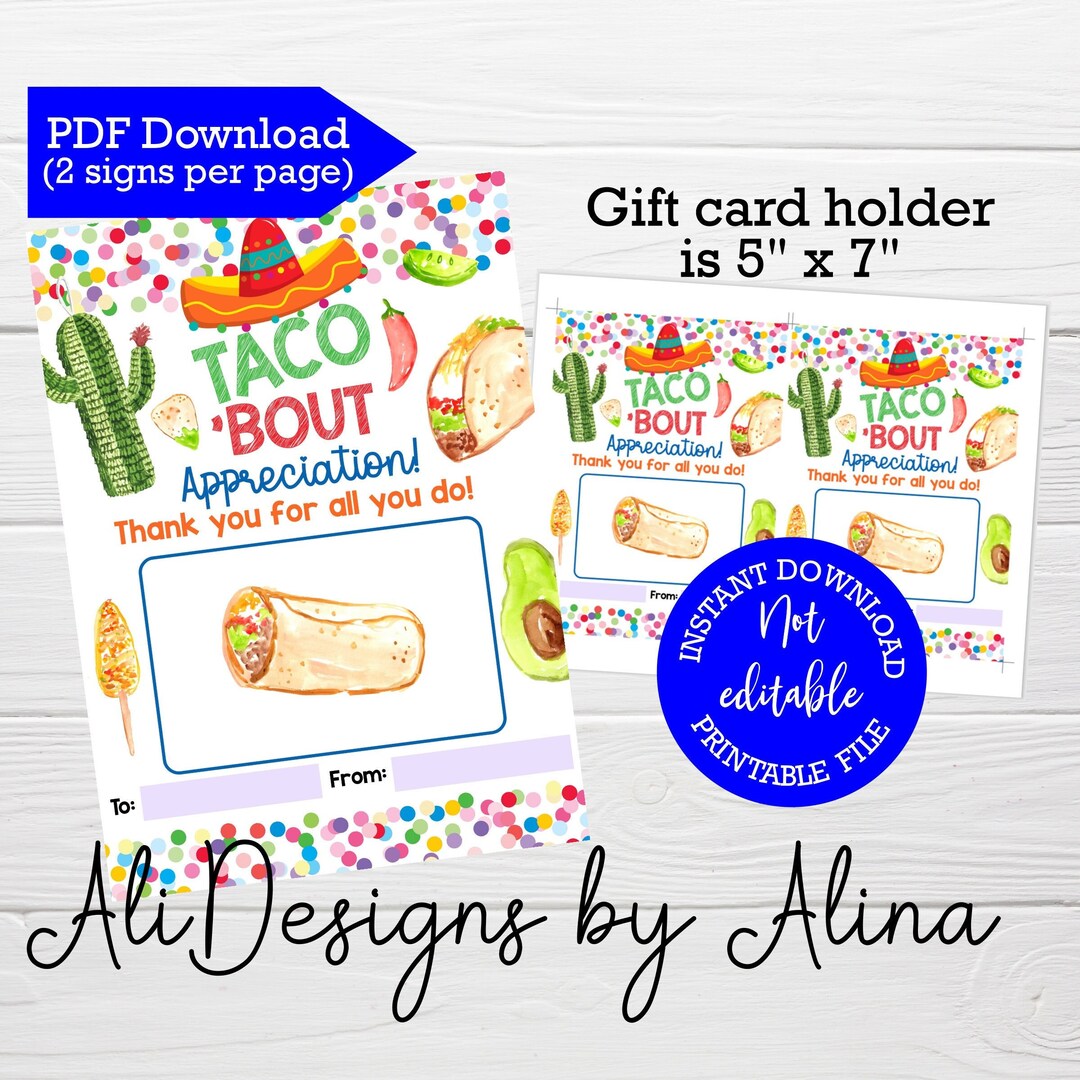 Tacobout Appreciation, Mexican Inspired Gift Card Holder, Teacher Week ...