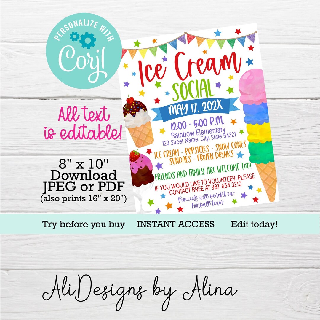 Ice Cream Social Flyer, Open House Invite, PTA PTO Event, Teacher ...