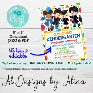 Kids Graduation PRINTABLE Invitation, EDITABLE Bundle, Diploma ...
