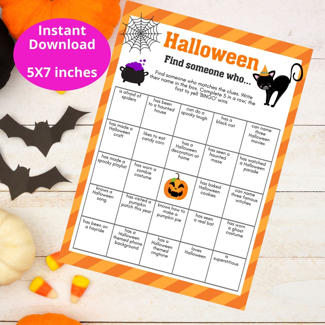 Halloween Find Someone Who Game, Printable Halloween Party, Halloween ...