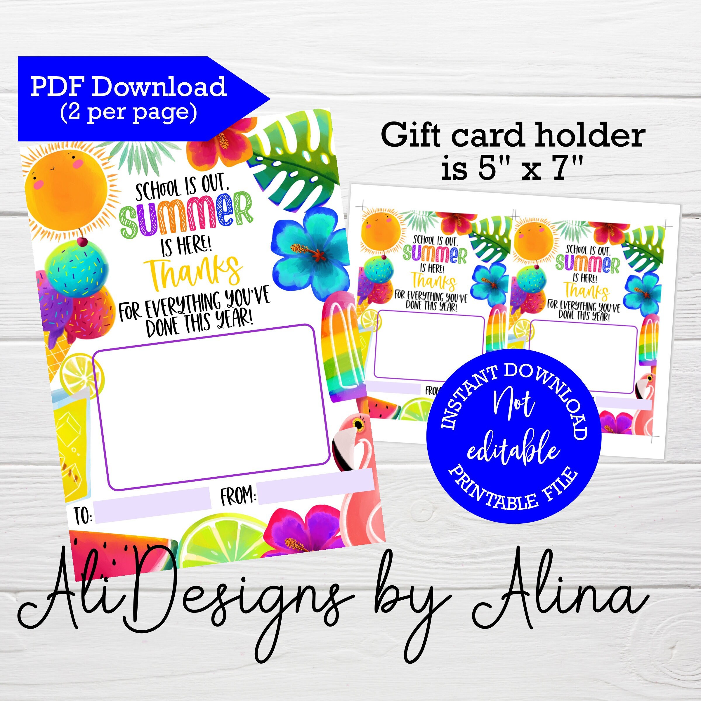 School is Out Summer is Here, PRINTABLE Gift Card Holder, Instant ...